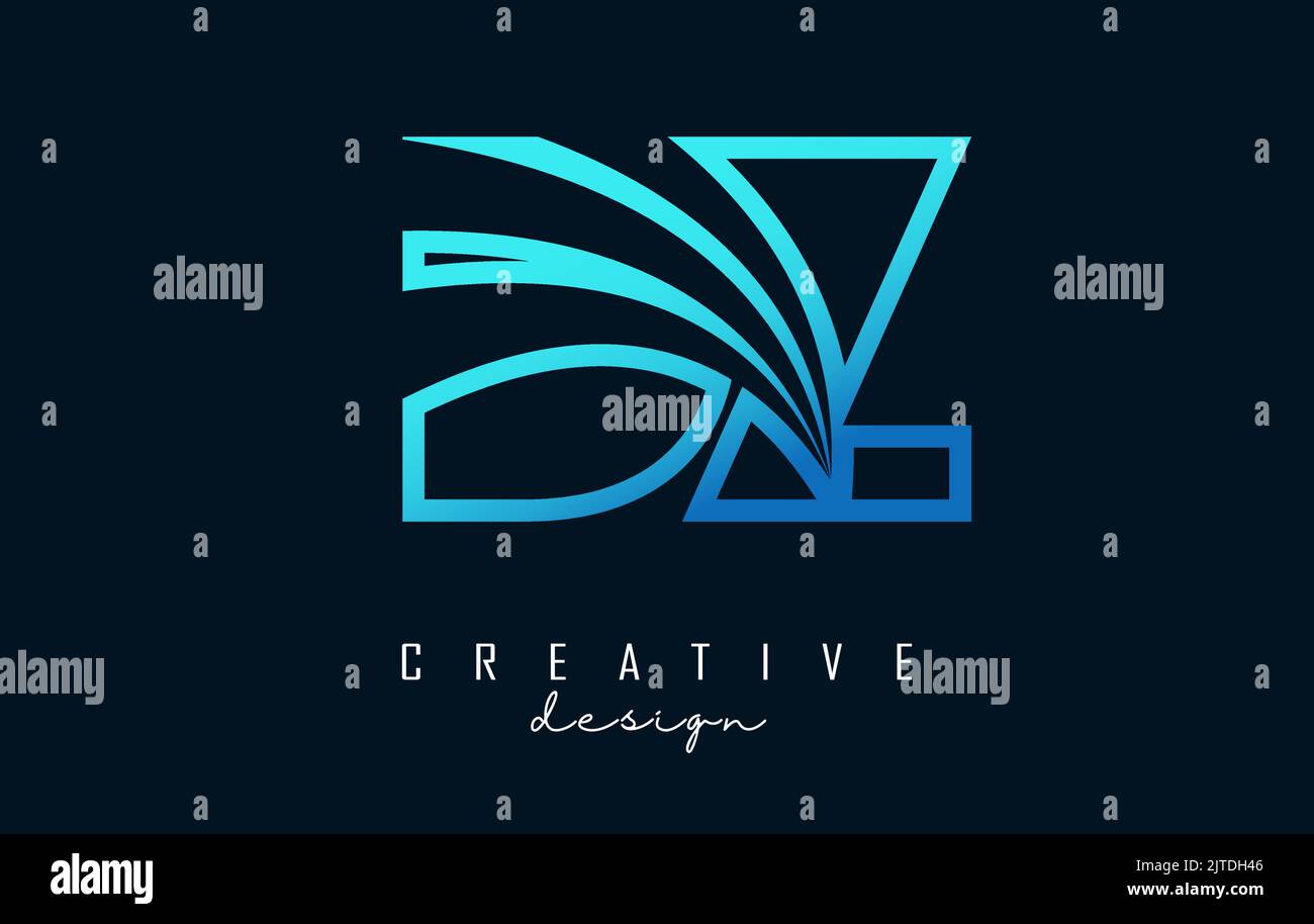 Outline blue letter DZ d z logo with leading lines and road concept ...
