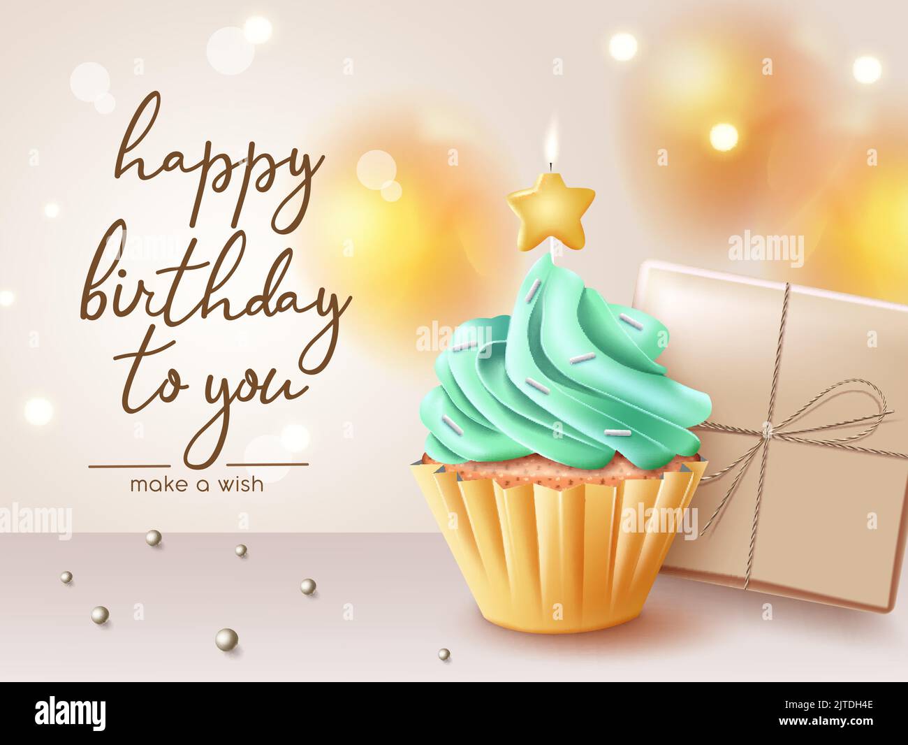 Birthday cupcake greeting vector design. Happy birthday typography text ...