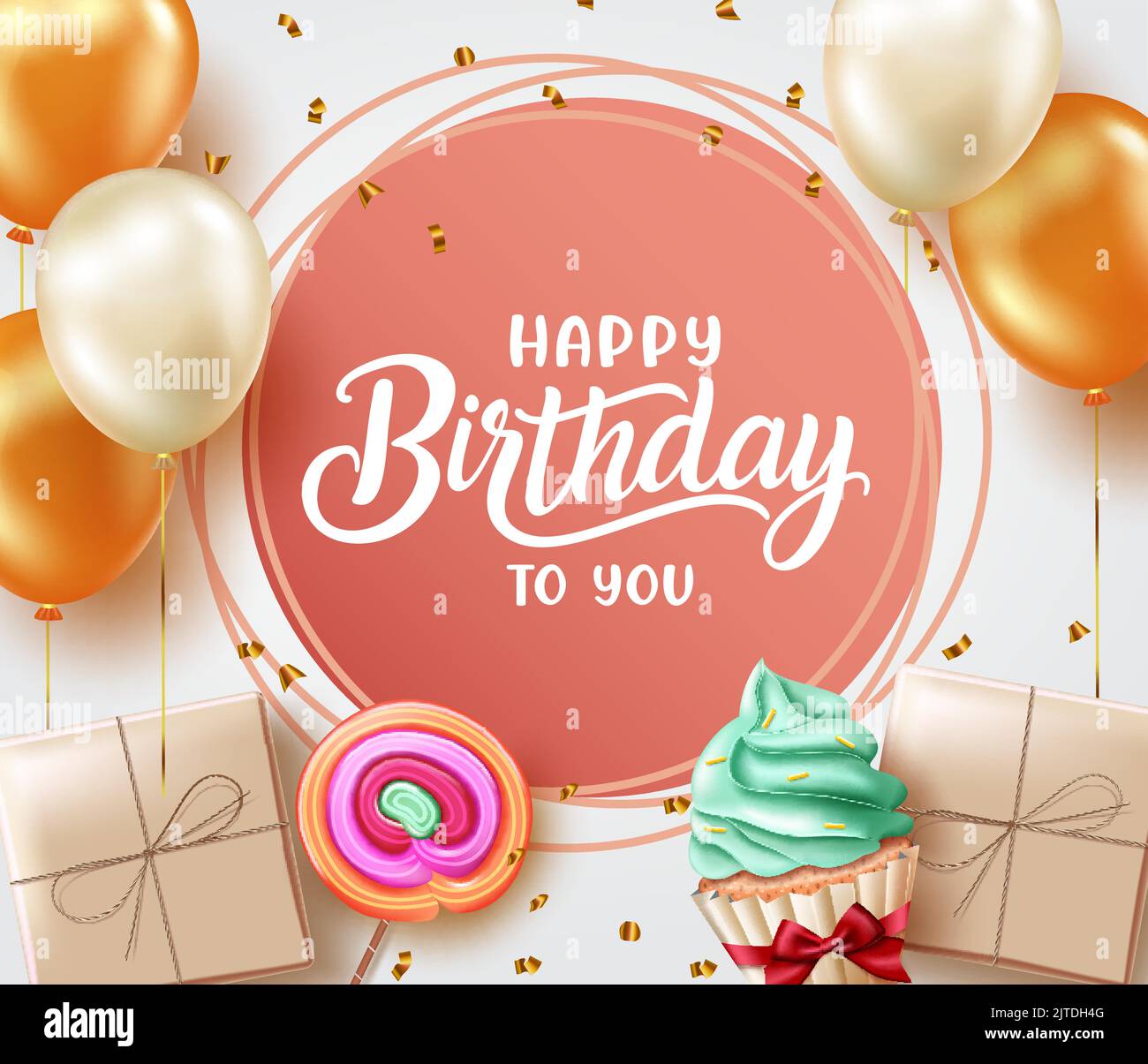 Birthday greeting vector template design. Happy birthday text in circle space with balloons ...