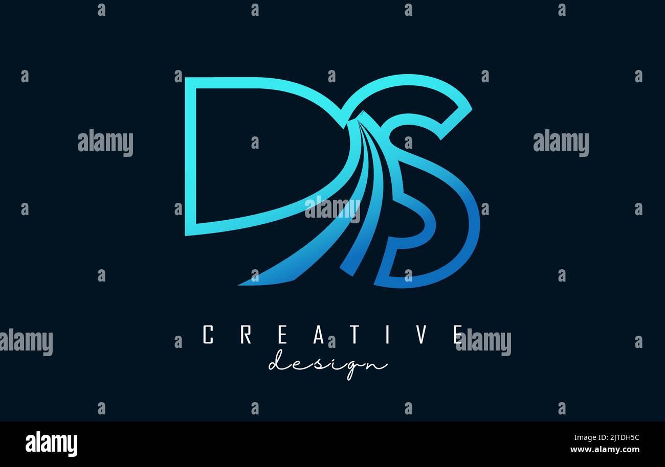 Outline blue letter DS d s logo with leading lines and road concept ...