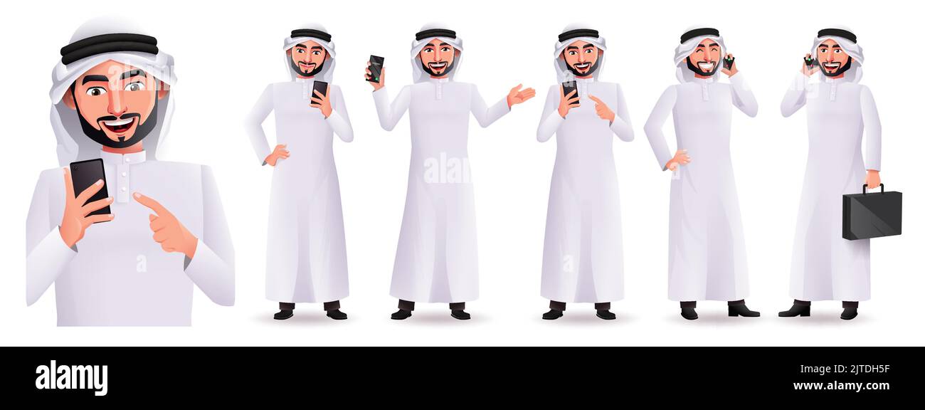 Arab business man vector character set. Arabian male characters holding ...