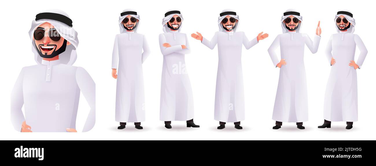 Arabian man vector character set design. Arab male characters with ...