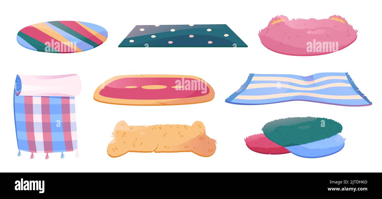 Carpets set, floor rugs for bath, picnic, pets and home interior. Cloth ...