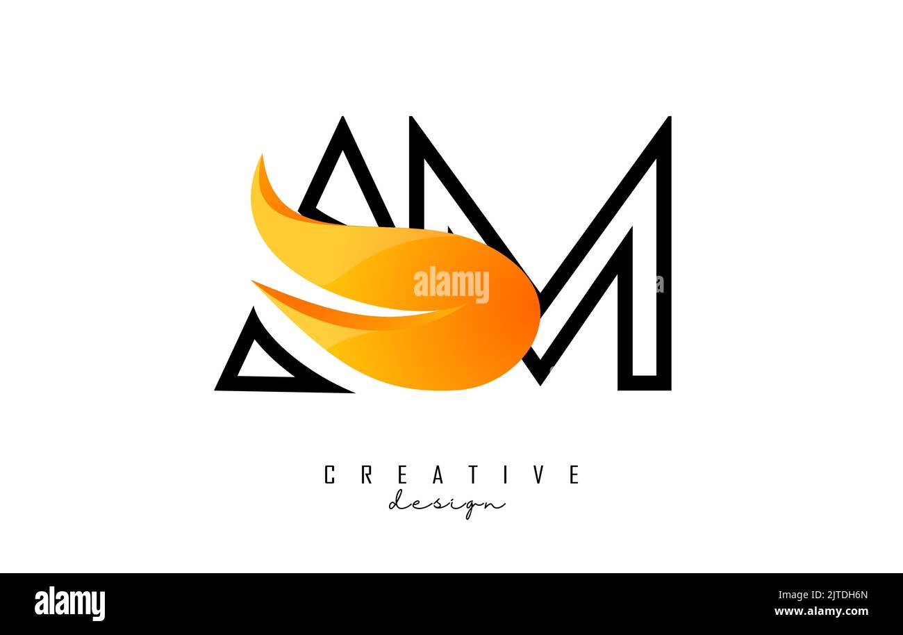 Outline Vector illustration of abstract letters AM a m with fire flames ...