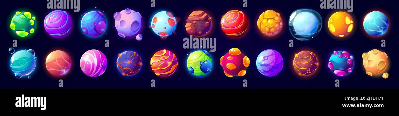 Alien space planets, cartoon fantastic comets, asteroids, galaxy ui ...