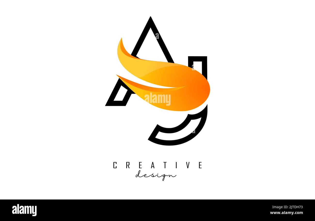 Outline Vector illustration of abstract letters AJ a j with fire flames ...