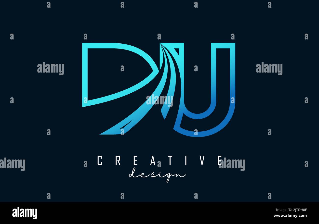 Outline blue letter Du d u logo with leading lines and road concept ...