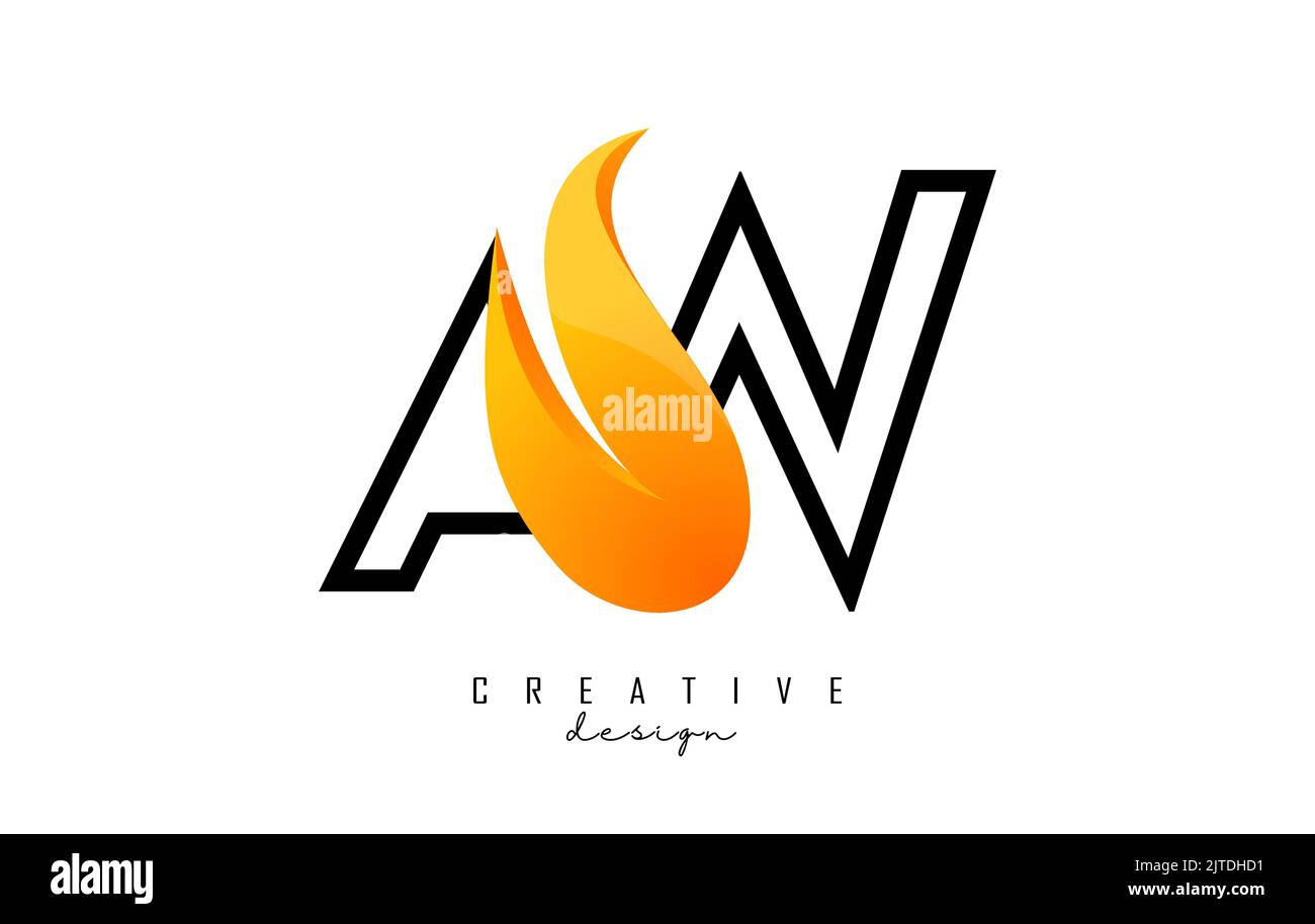 Outline Vector illustration of abstract letters AW a w with fire flames ...