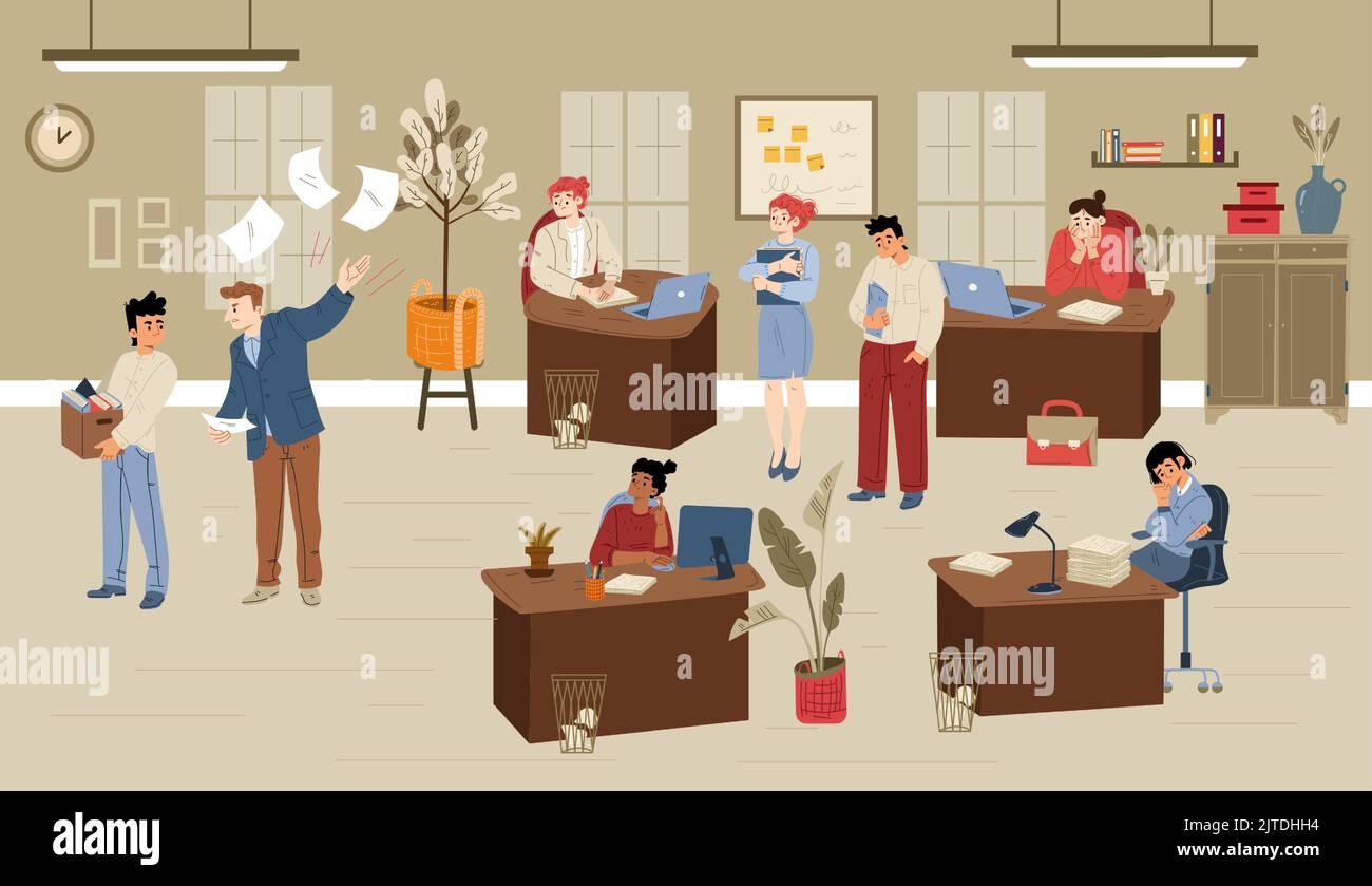 Angry boss yell on employees in office. Furious ceo scolding and ...