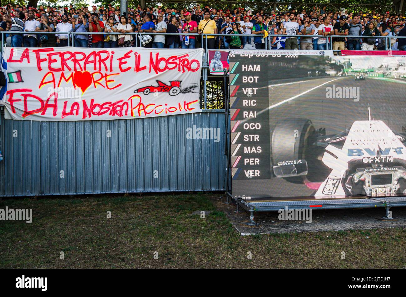 Monza, Italy. 03rd Sep, 2017. Scuderia Ferrari fans unfurled banners at ...