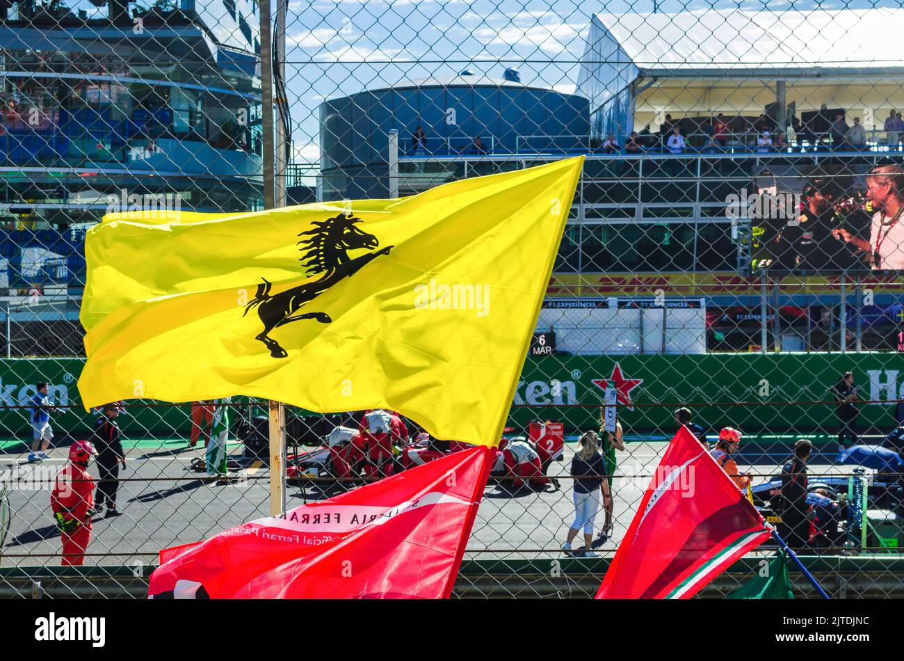 Scuderia Ferrari flags seen in the grandstand at the start of the 2017 ...