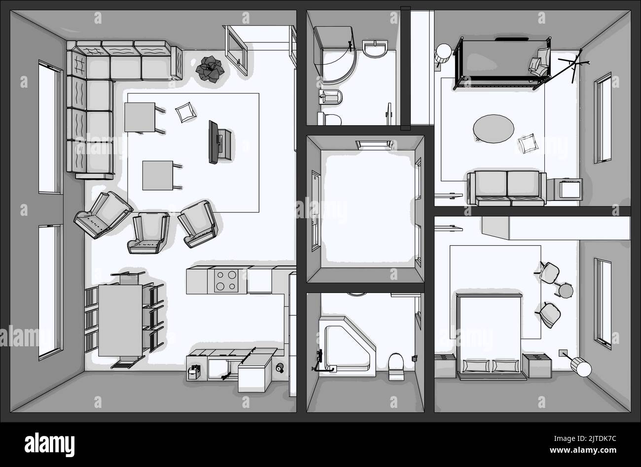 Architectural Floor Plan For Home Two Bedrooms Stock Vector Image & Art ...