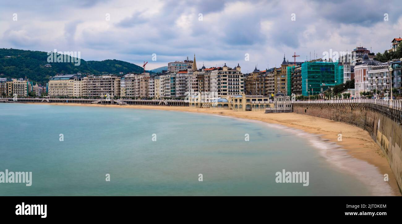 Panorama of La Concha bay and beach in San Sebastian Donostia with the ...