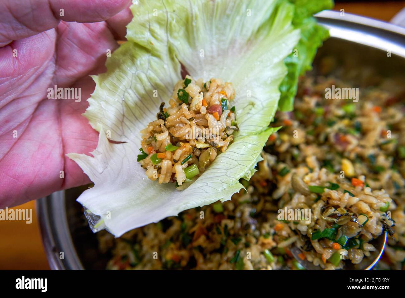 Cantonese traditional custom dishes, Baosheng, lettuce and rice Stock ...
