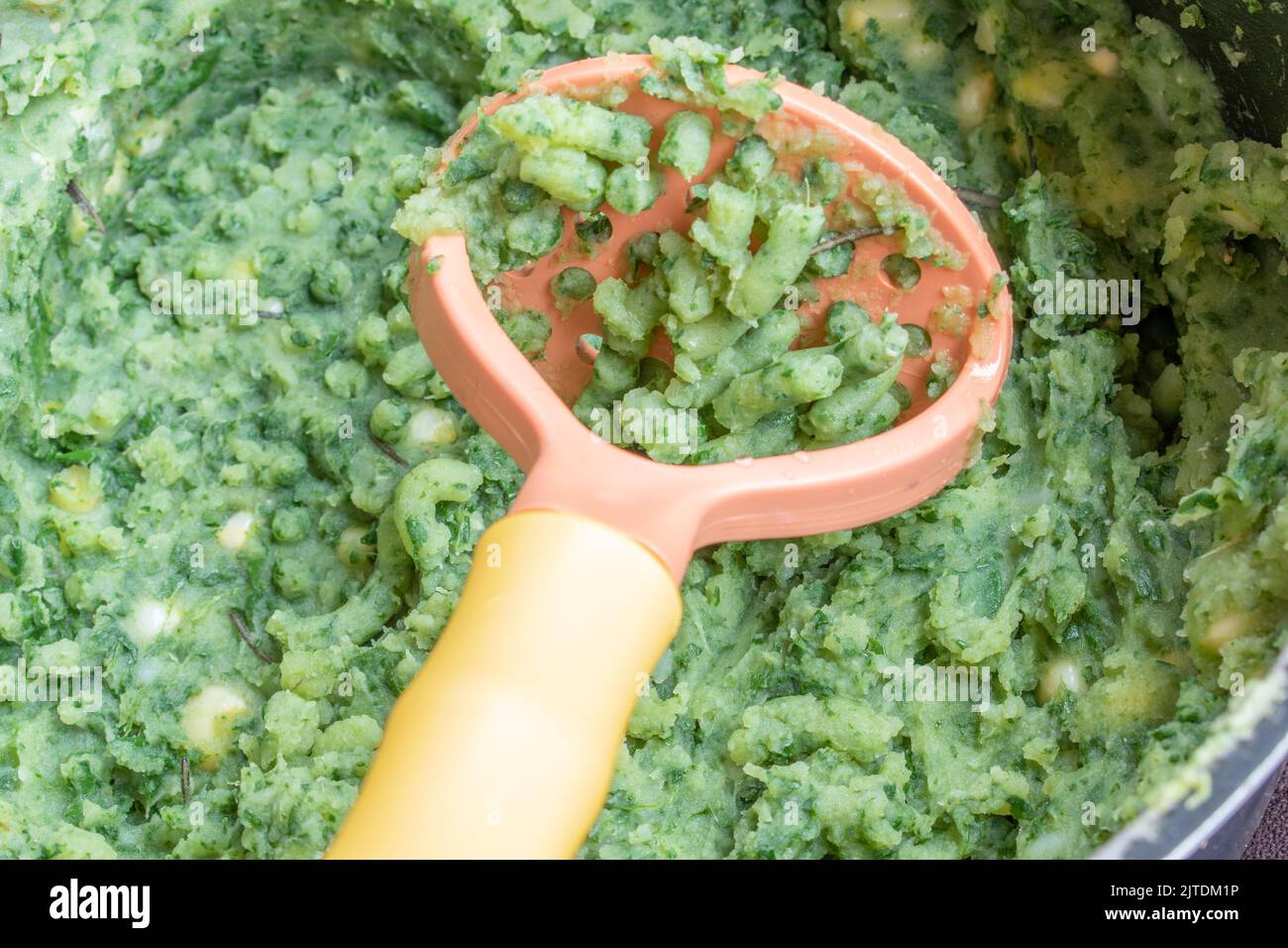 A Pot Of Mukimo With Potato Masher Mukimo Is Kenyan Traditional Food Made Using Mashed Potatoes