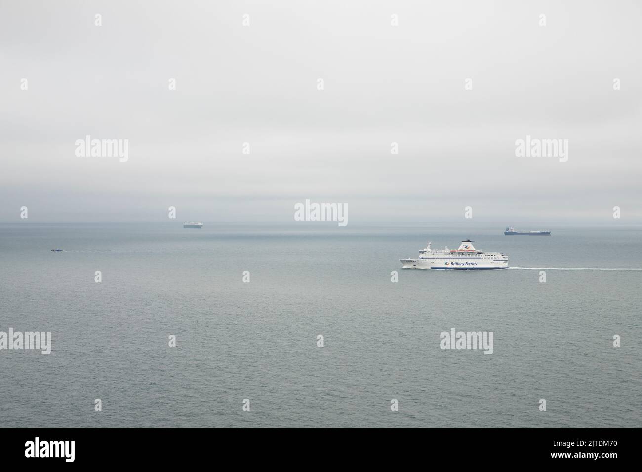 A Brittany Ferries boat in a misty English Channel sea, off of Culver ...