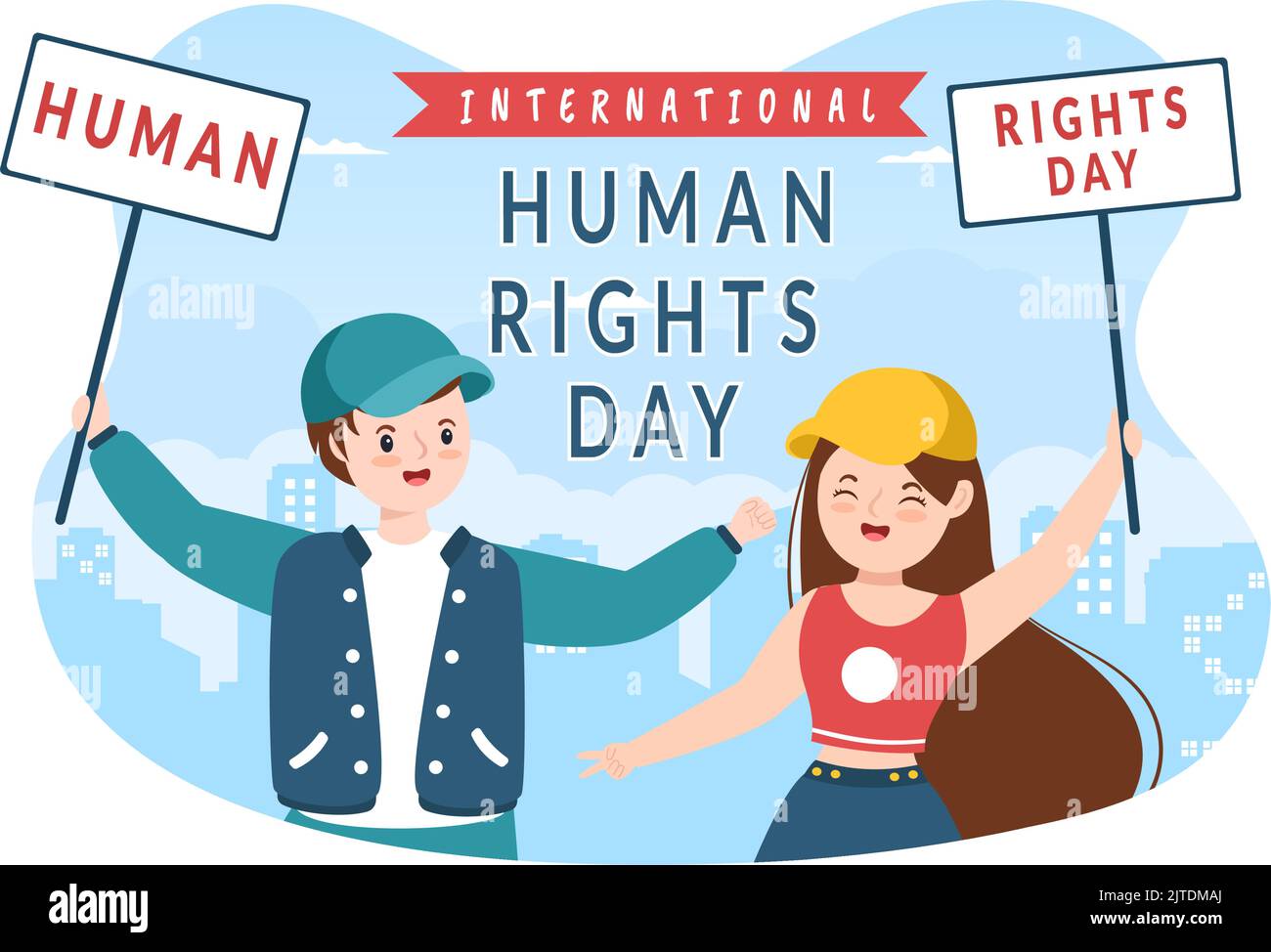 Human Rights Day Template Hand Drawn Flat Cartoon Illustration with ...