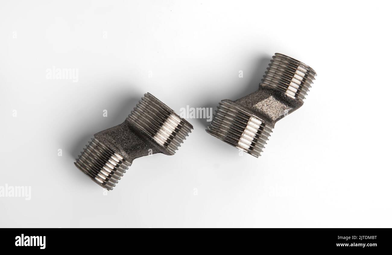 Two walls mixer leg connector eccentric faucet fittings isolated on ...