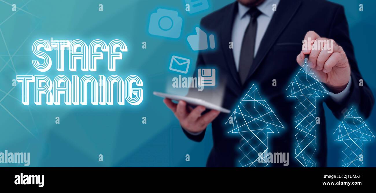 Handwriting text Staff TrainingA program that helps employees to learn specific knowledge ...