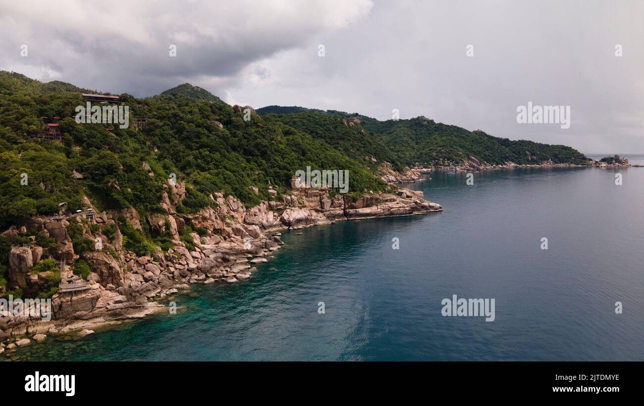 An aerial view of the southern coastline in Ko Tao, Thailand. Tourism ...