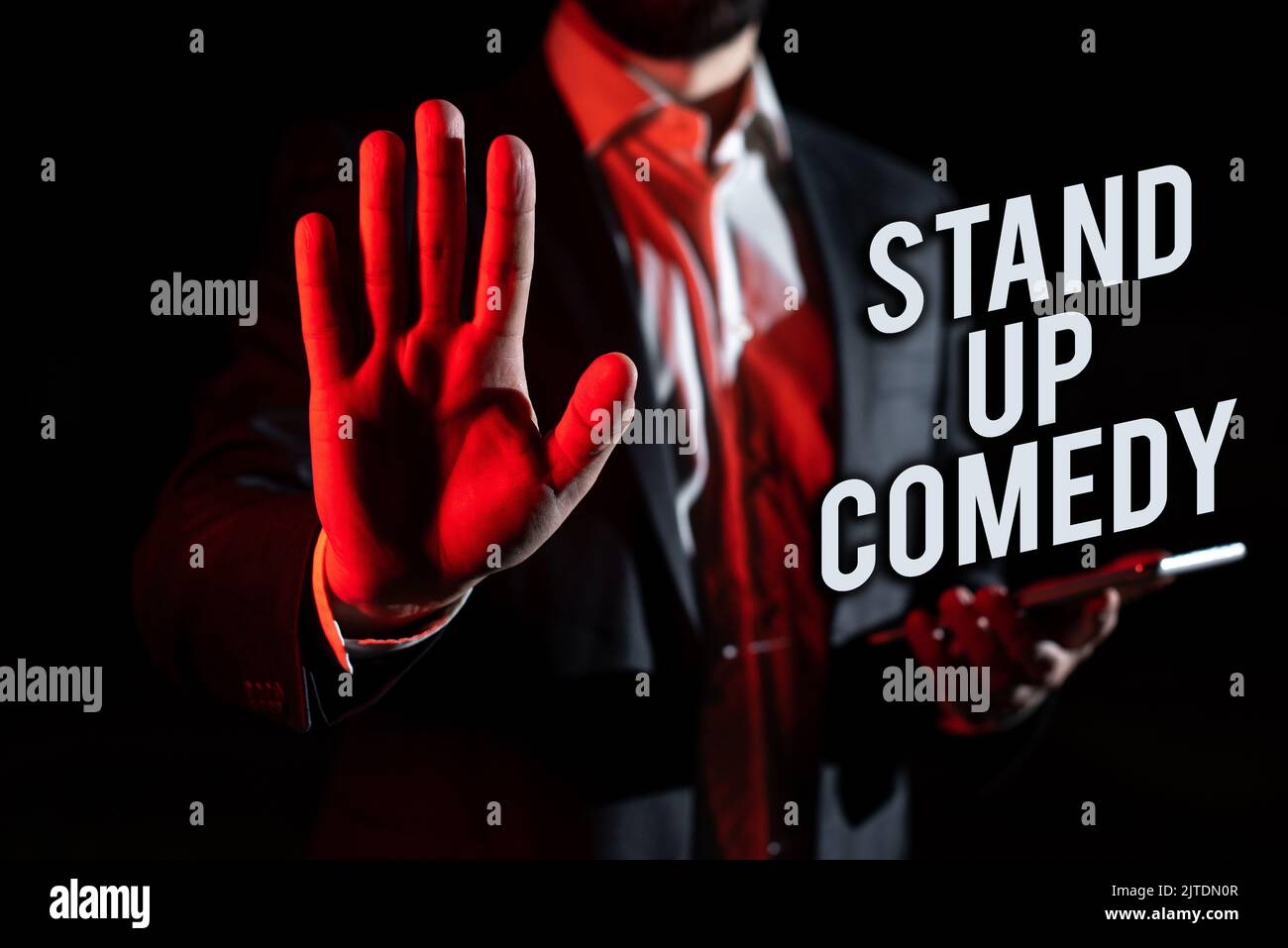 Conceptual caption Stand Up Comedy. Business idea Comedian performing ...