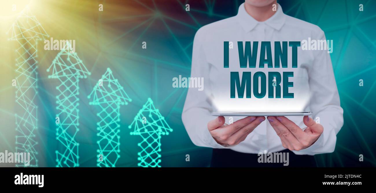 Sign displaying I Want More. Concept meaning Not having enough of ...