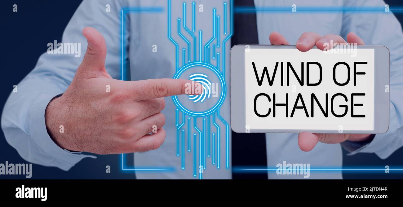 Text caption presenting Wind Of Change. Word for Changing time growing ...