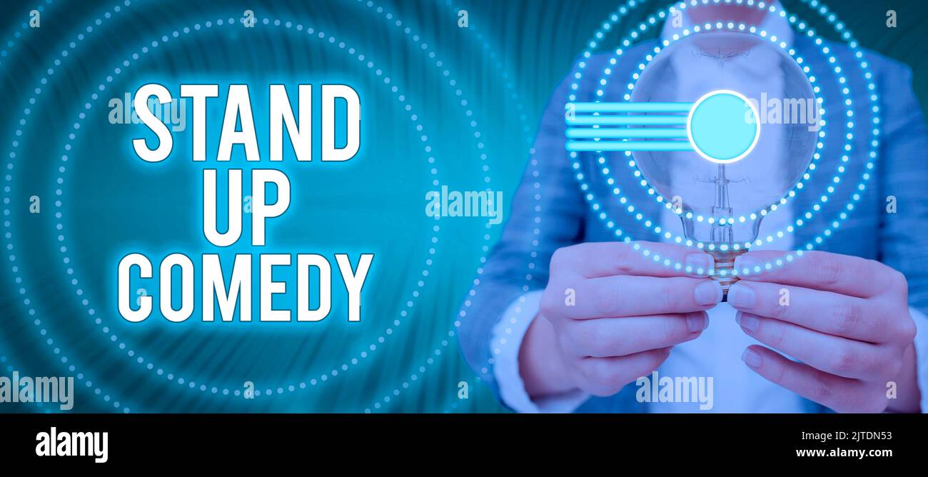Sign displaying Stand Up Comedy. Business idea Comedian performing ...
