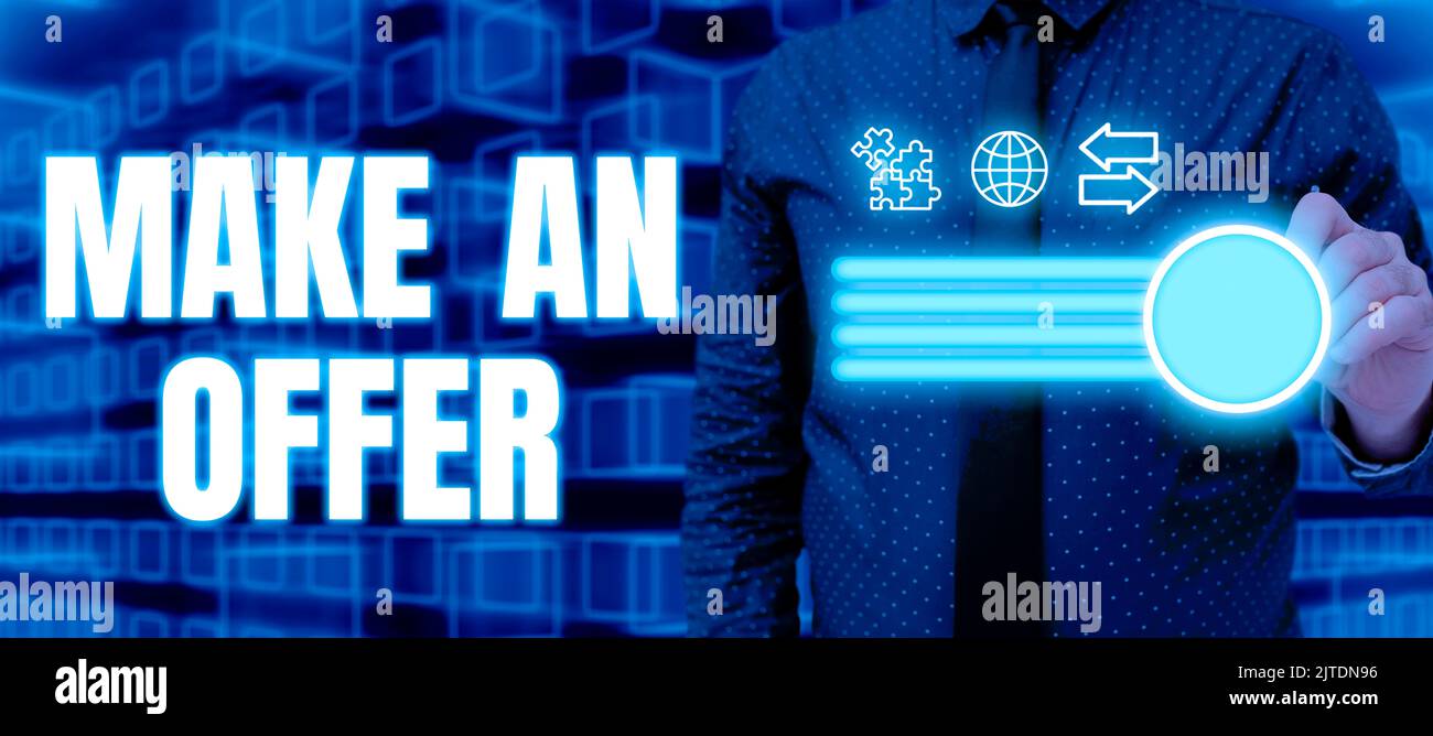 Text showing inspiration Make An Offer. Business concept Proposal Bring ...