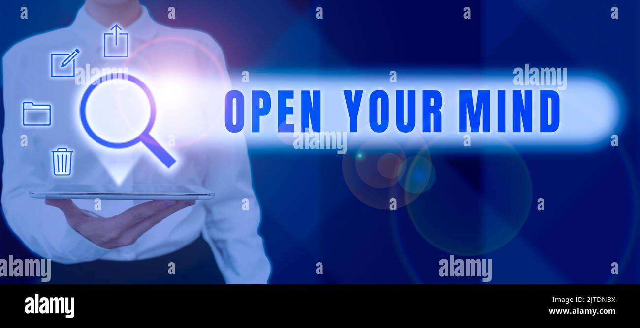 Handwriting text Open Your Mind. Business overview Be openminded Accept ...