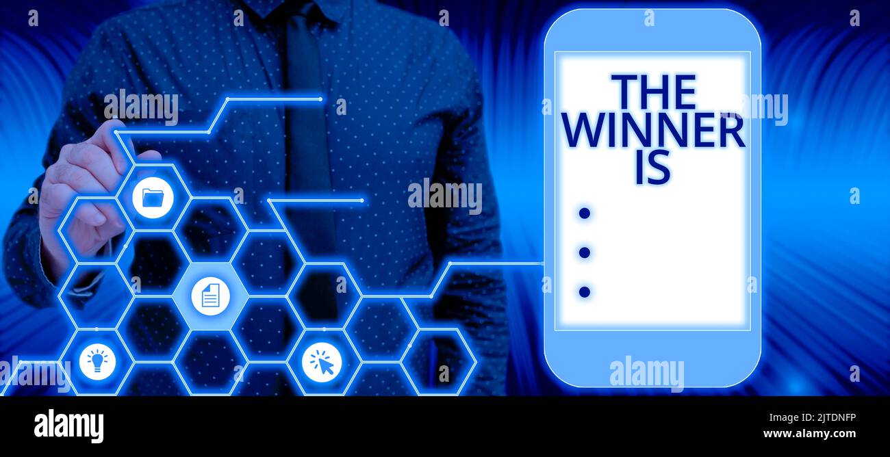 Conceptual caption The Winner Is.... Business showcase Announcing who ...