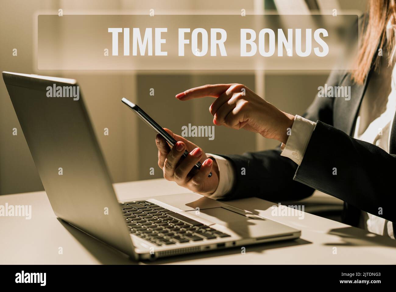 Sign displaying Time For Bonus. Business showcase a sum of money added to a person s is wages as ...