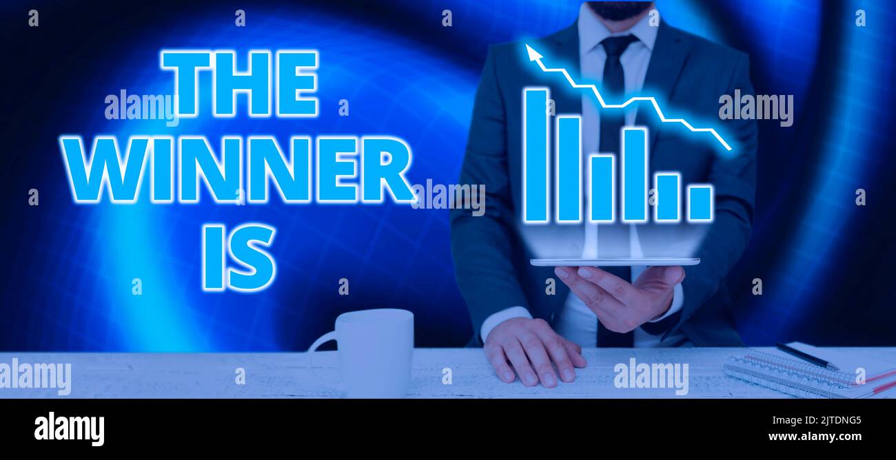 Conceptual caption The Winner Is.... Business showcase Announcing who ...