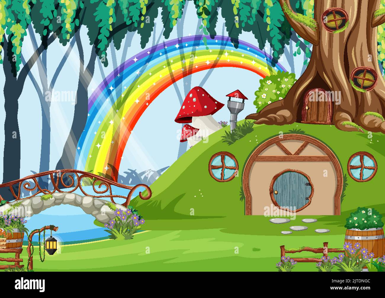 Forest fantasy enchanted forest background scene illustration Stock ...