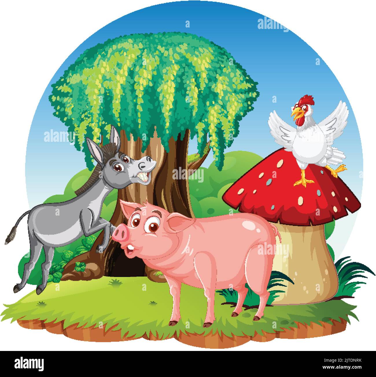 Cute animal cartoon character in ourdoor scene isolated island ...
