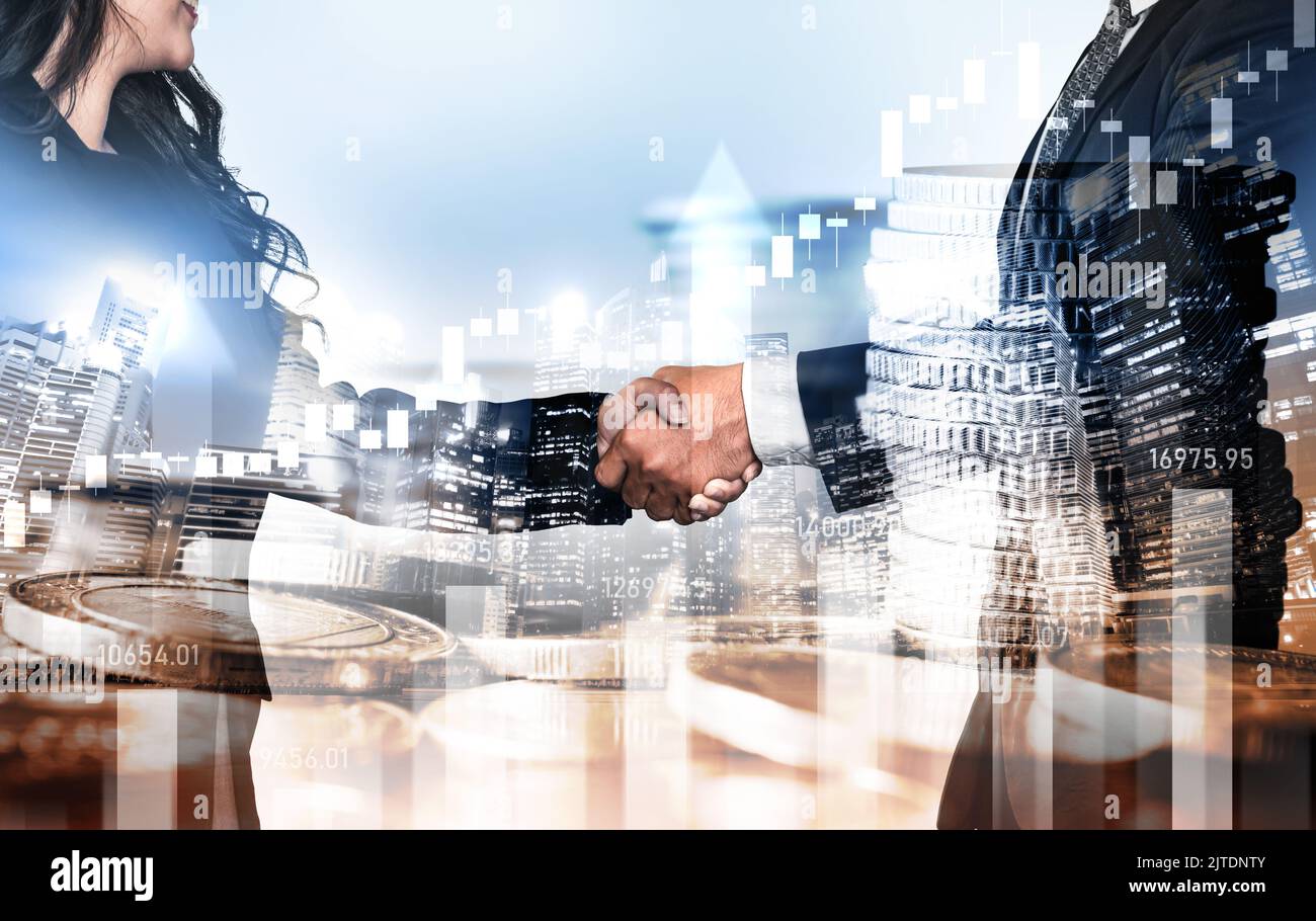 Business handshake on finance prosperity and money technology asset ...
