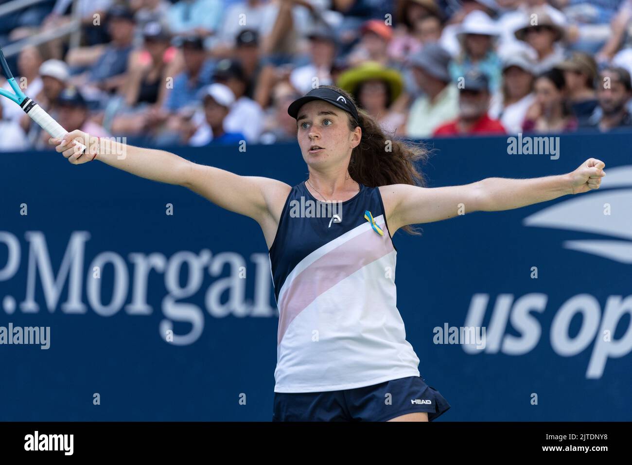 New York, NY - August 29, 2022: Daria Snigur of Ukraine reacts during ...