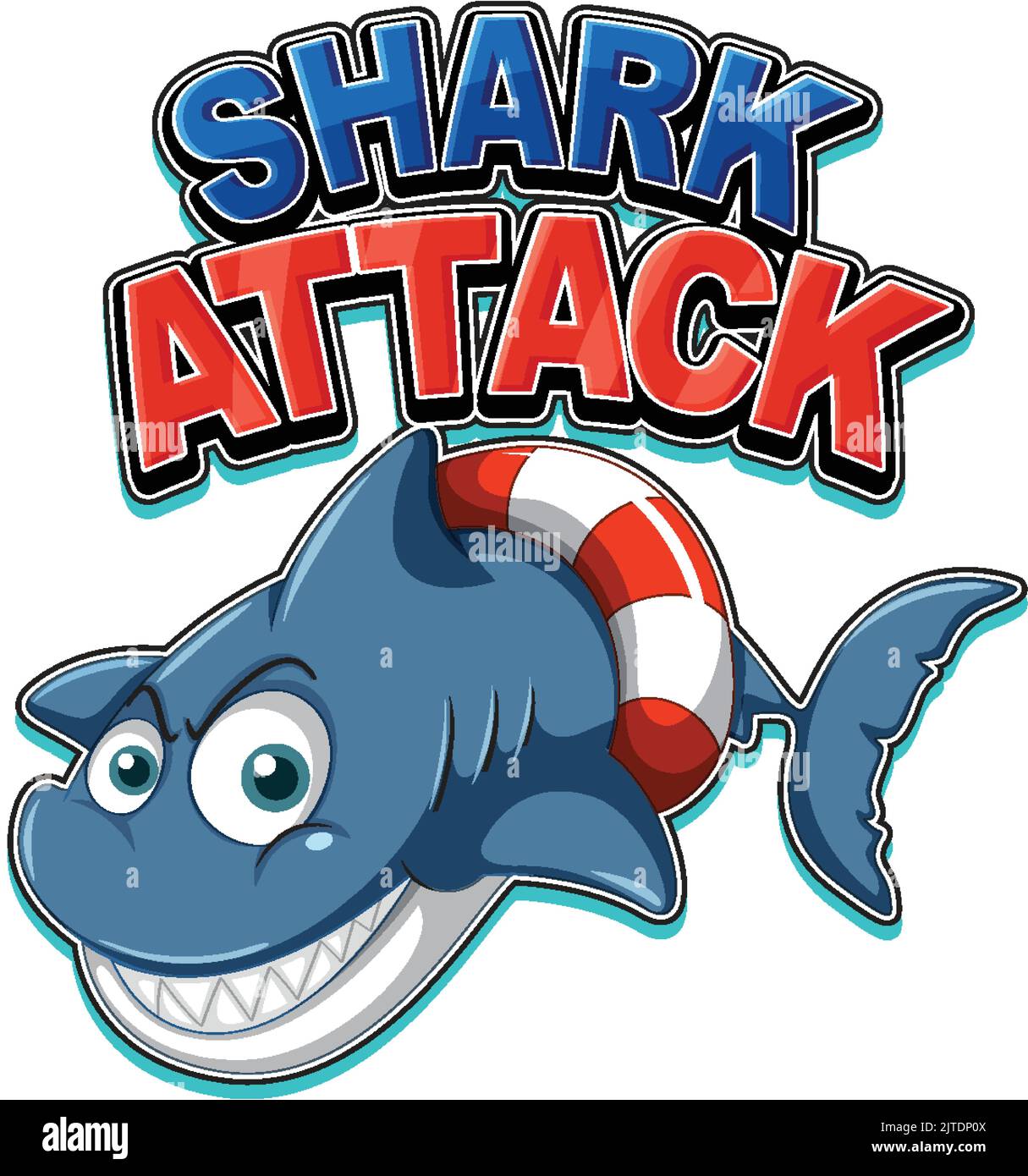 Shark attack icon with cute shark cartoon character illustration Stock ...