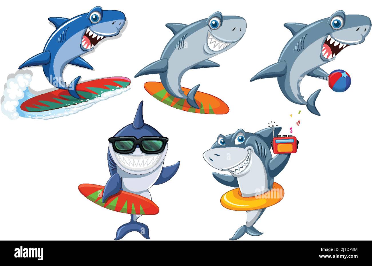 Set of shark cartoon character illustration Stock Vector Image & Art ...
