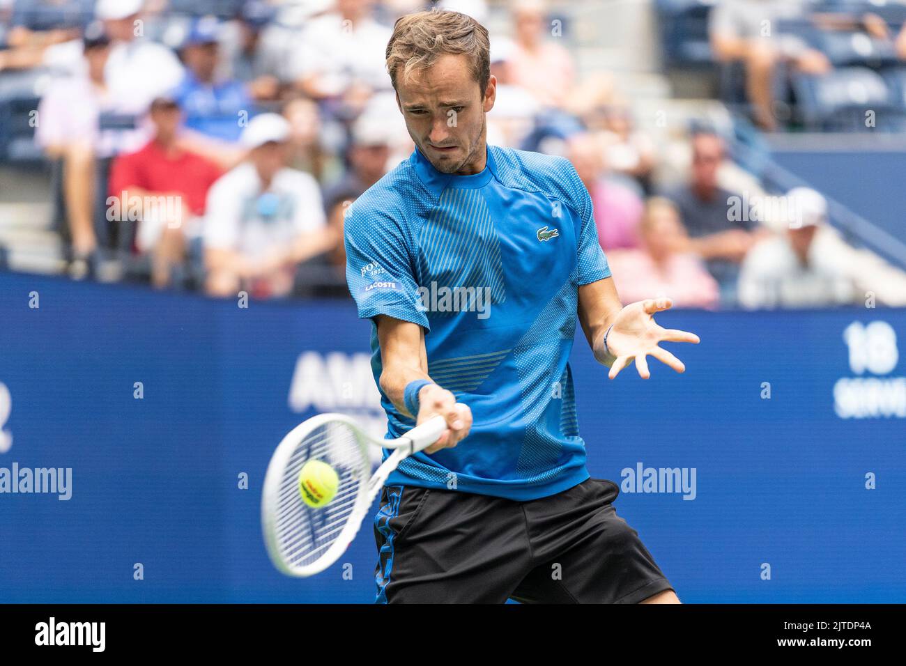 New York, USA. 29th Aug, 2022. Daniil Medvedev returns ball during 1st round of US Open Tennis ...