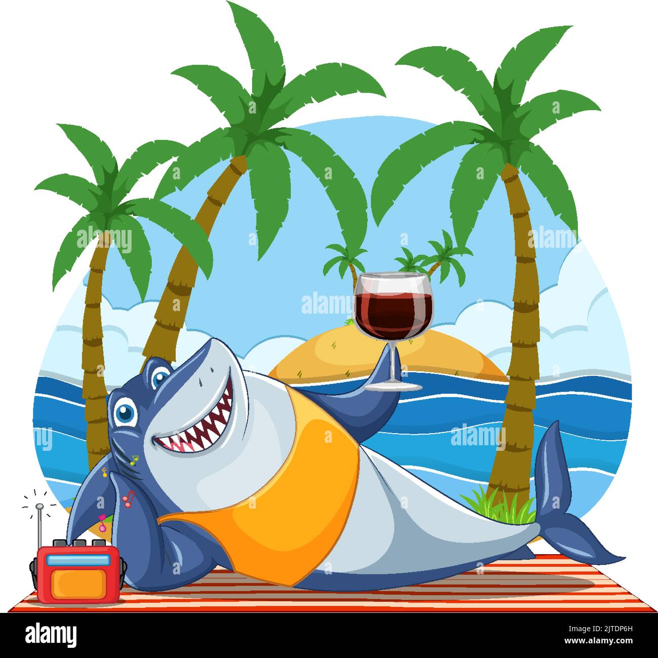 Shark cartoon character relaxing on the beach illustration Stock Vector ...