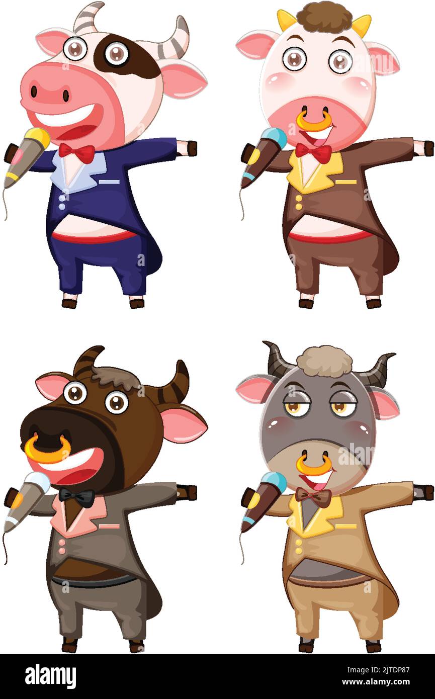 Set of different cute cow cartoon character illustration Stock Vector ...