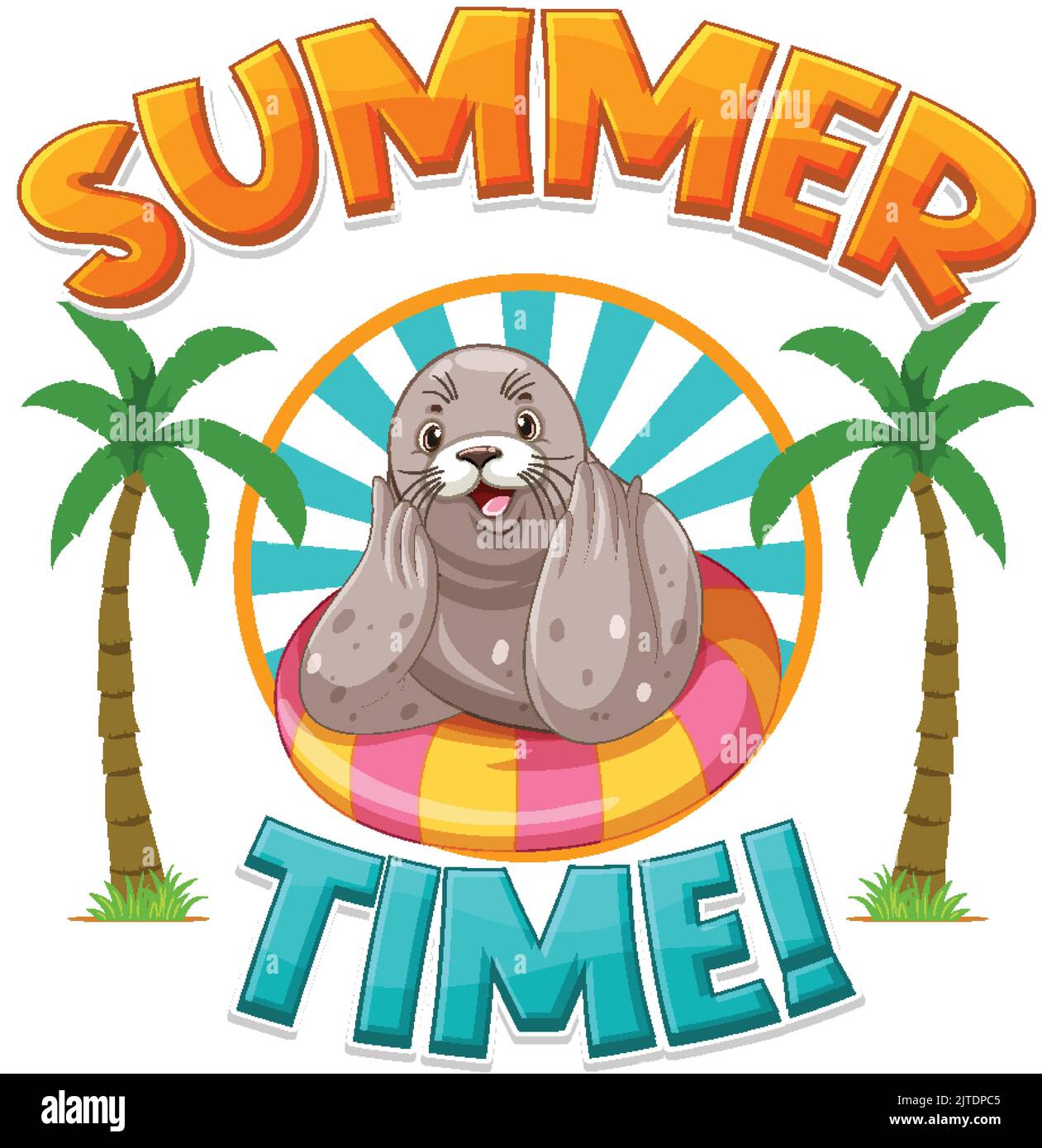 Seal cartoon character with summer time word illustration Stock Vector ...