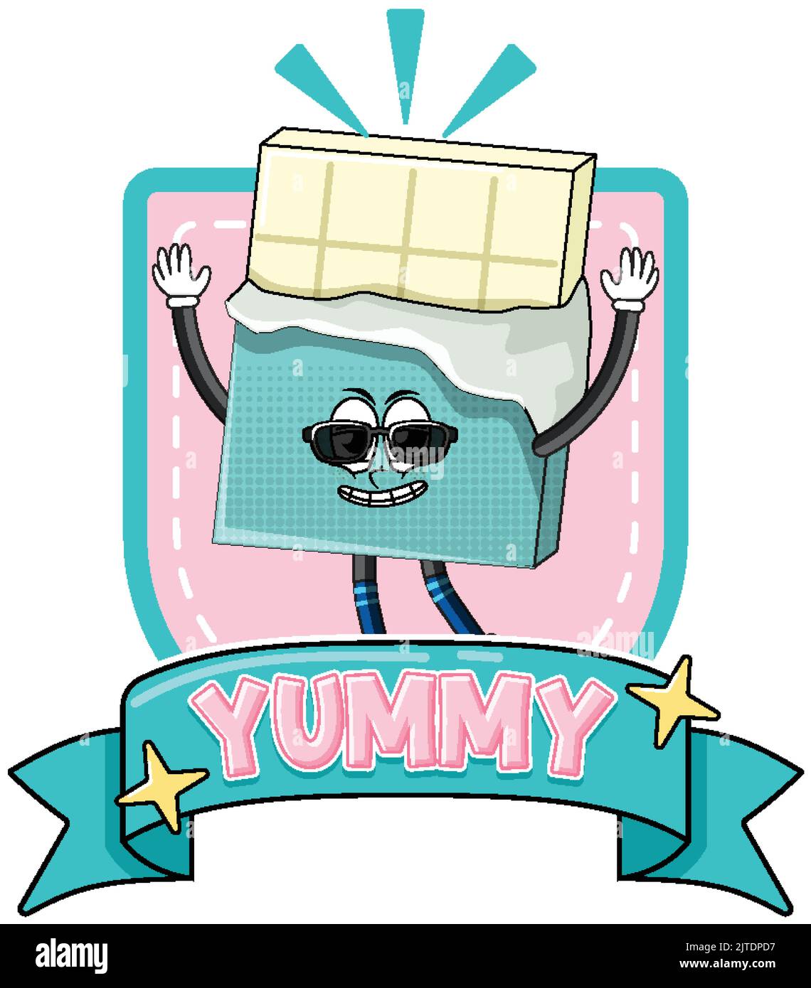 White chocolate cartoon character with yummy badge illustration Stock ...