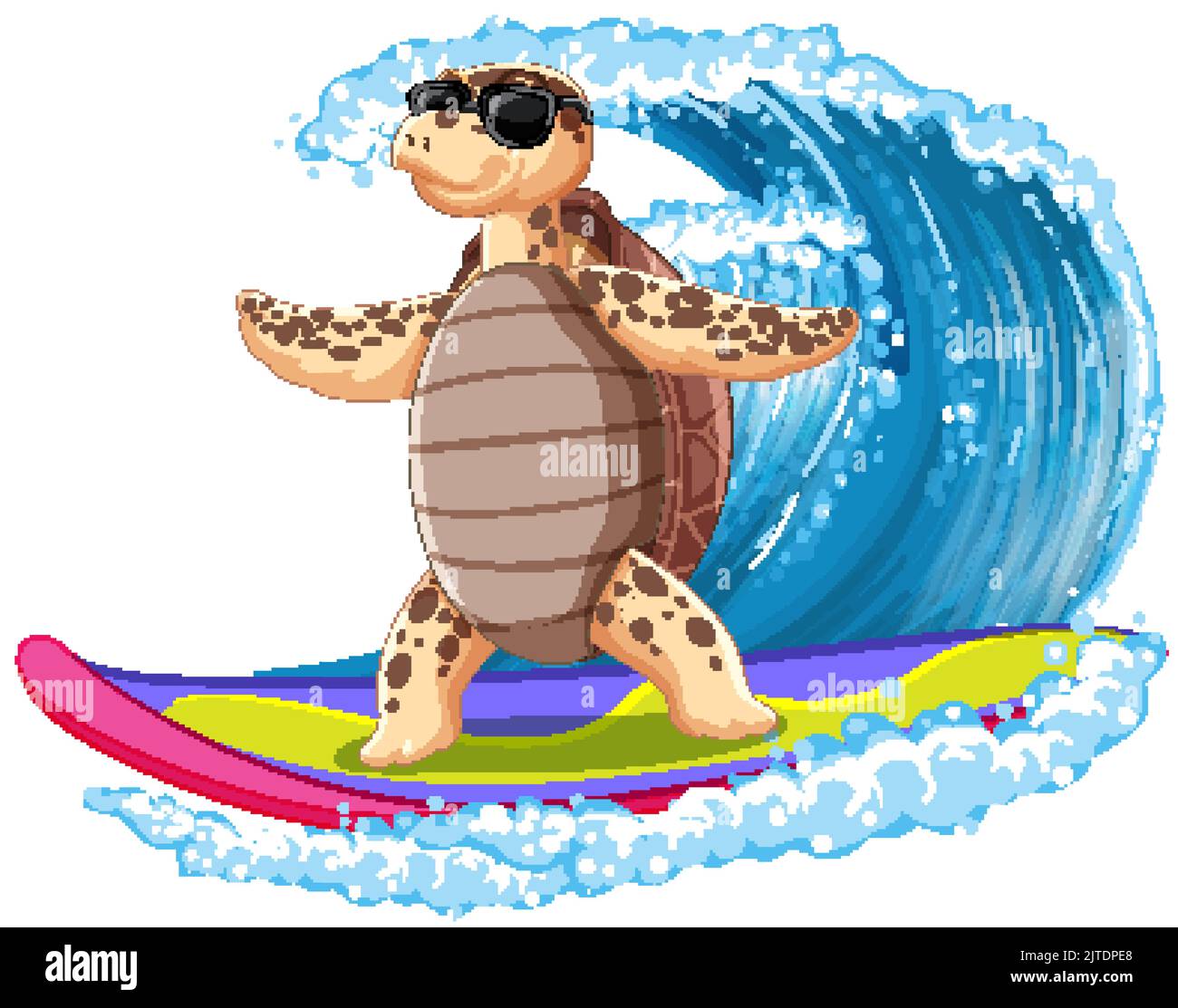 Cute turtle cartoon character surfing illustration Stock Vector Image ...