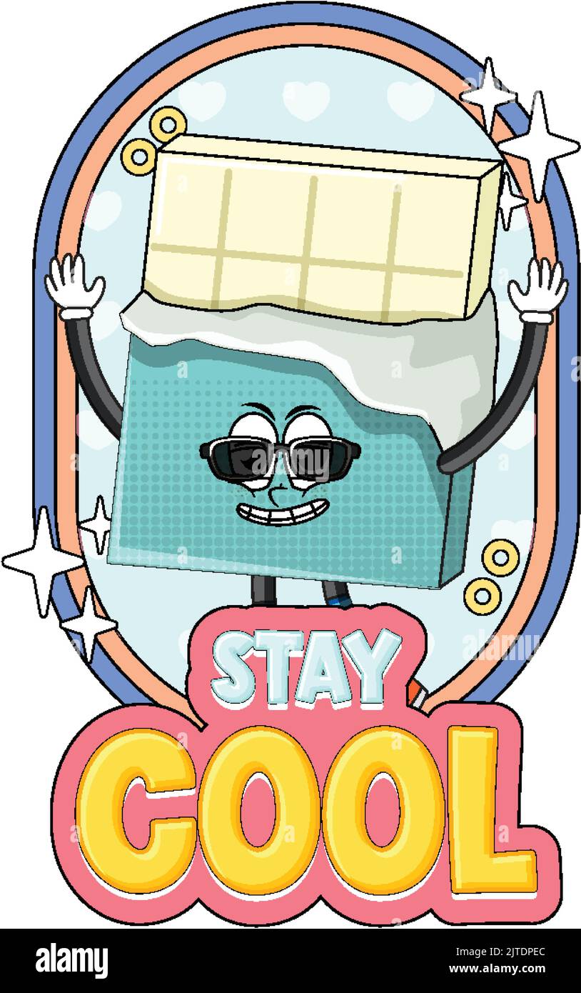 White chocolate cartoon character with stay cool badge illustration ...