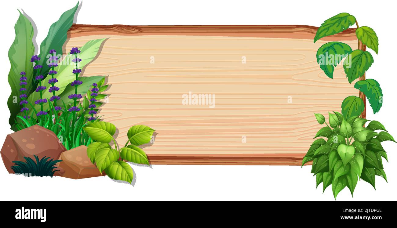 Wooden board template with nature leaves illustration Stock Vector ...