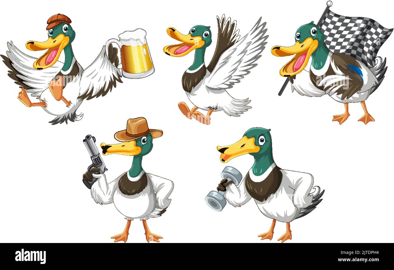 Set of duckling doing different activities illustration Stock Vector ...