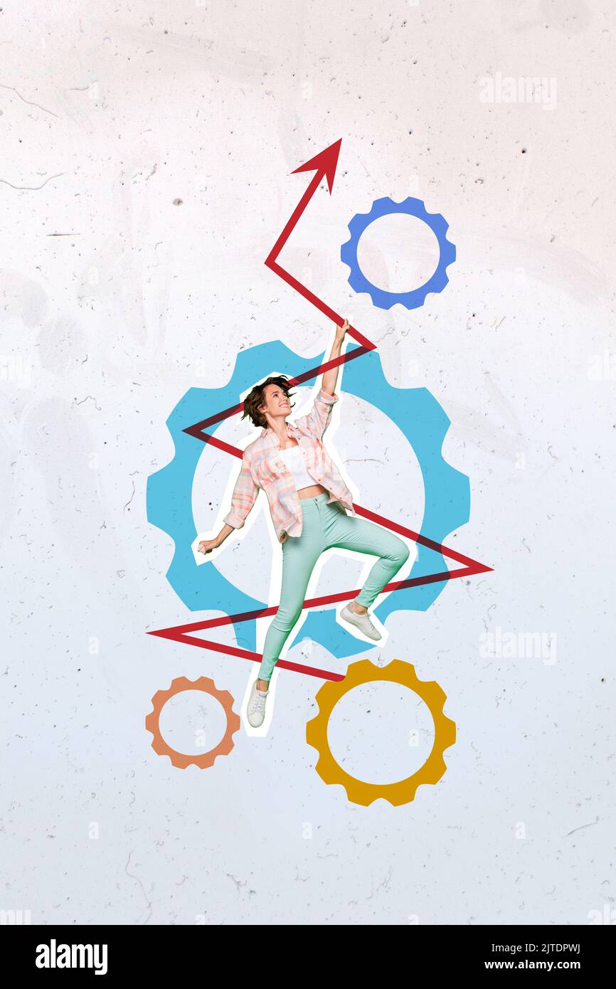 Vertical creative painting collage artwork poster of hardworking lady ...