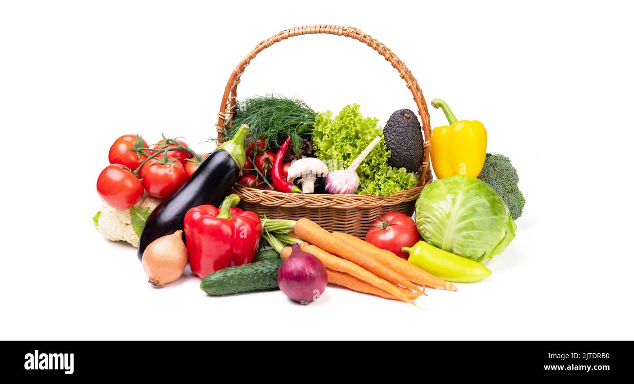 variety of fresh and ripe vegetables isolated on white. vitamin Stock ...